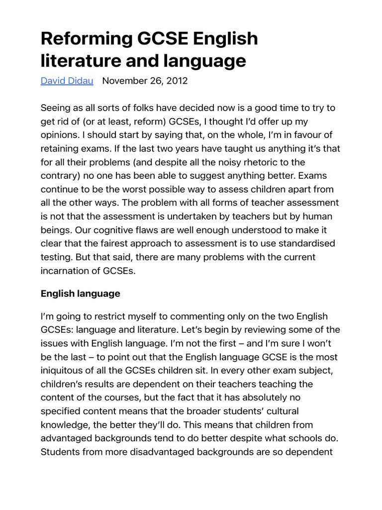 Reforming GCSE English literature and language – David Didau | PDF ...