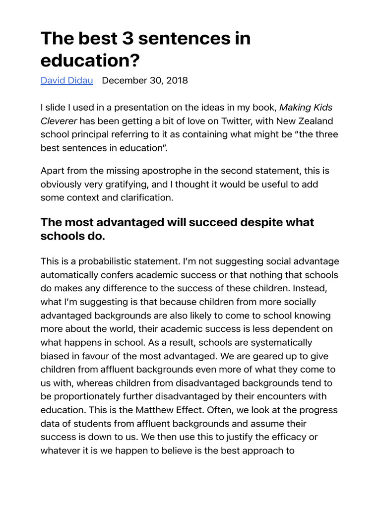 Three Key Sentences in Education | PDF | Behavioural Sciences ...
