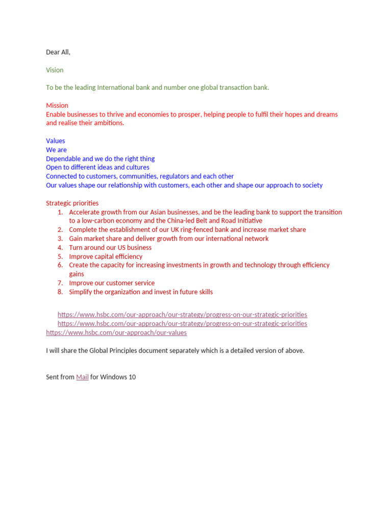 HSBC Strategic Vision & Priorities | PDF