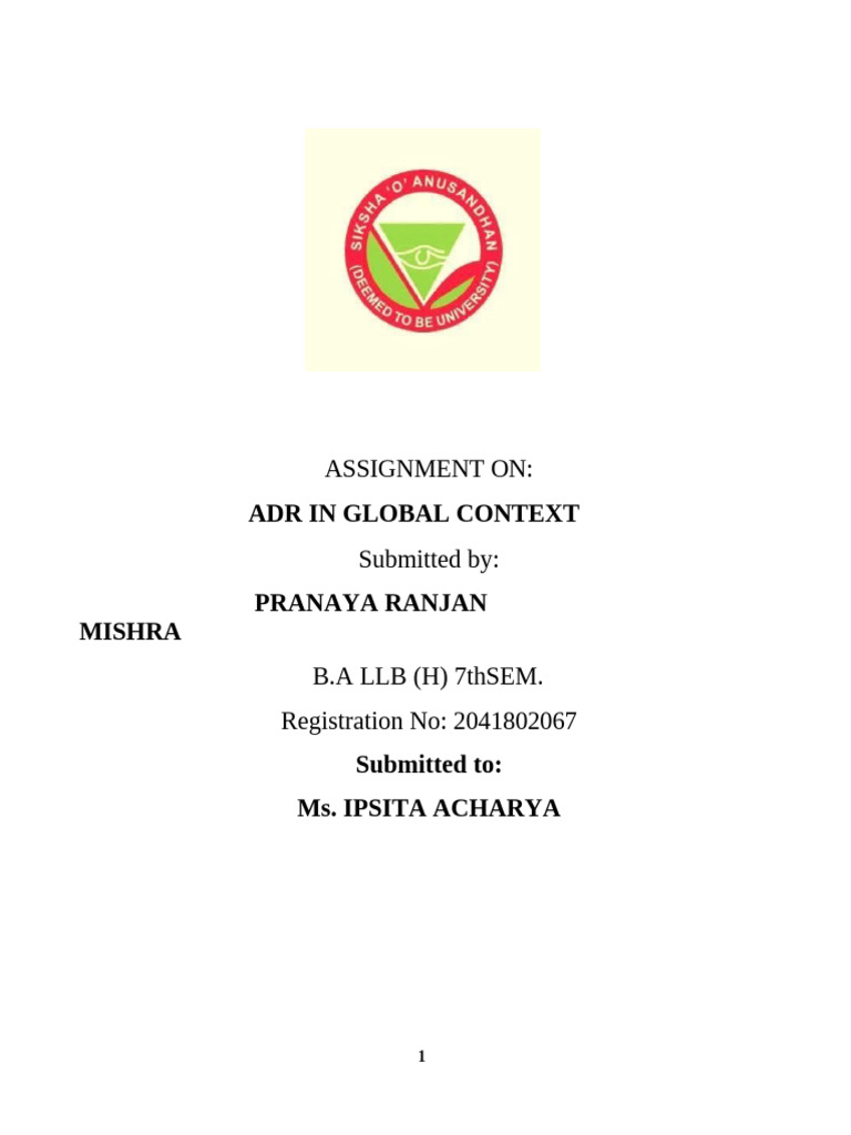 Pranaya Adr in Global Context | PDF | Alternative Dispute Resolution ...