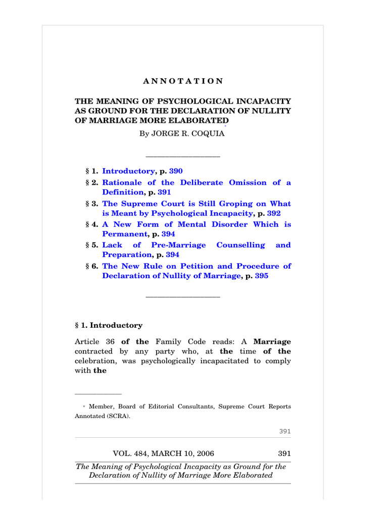 The Meaning of Psychological Incapacity As Ground For The Declaration ...