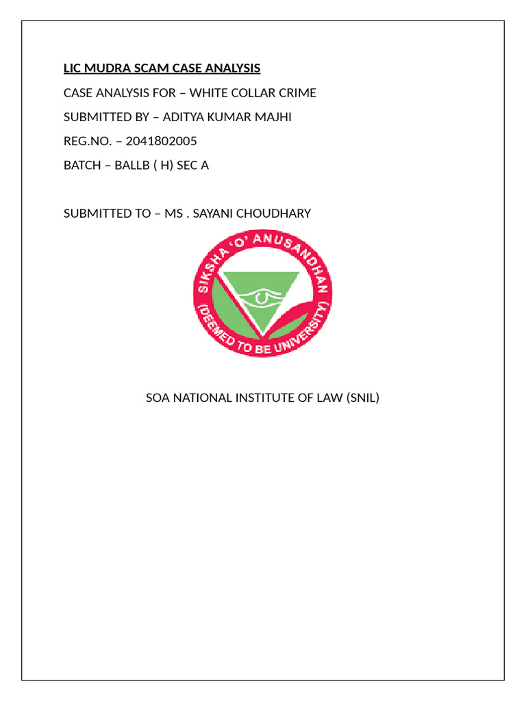 Lic Mudra Scam Case Analysis | PDF