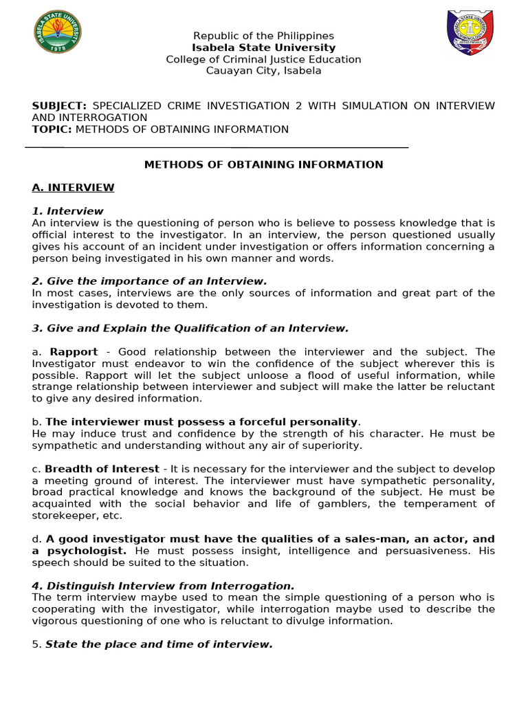 Methods of Obtaining Information | PDF | Confession (Law) | Witness