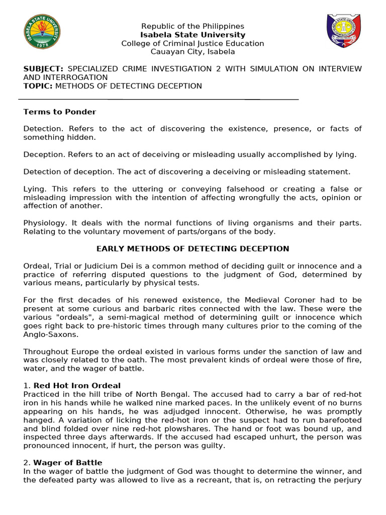 Methods of Detecting Deception | PDF | Hypnosis | Lie