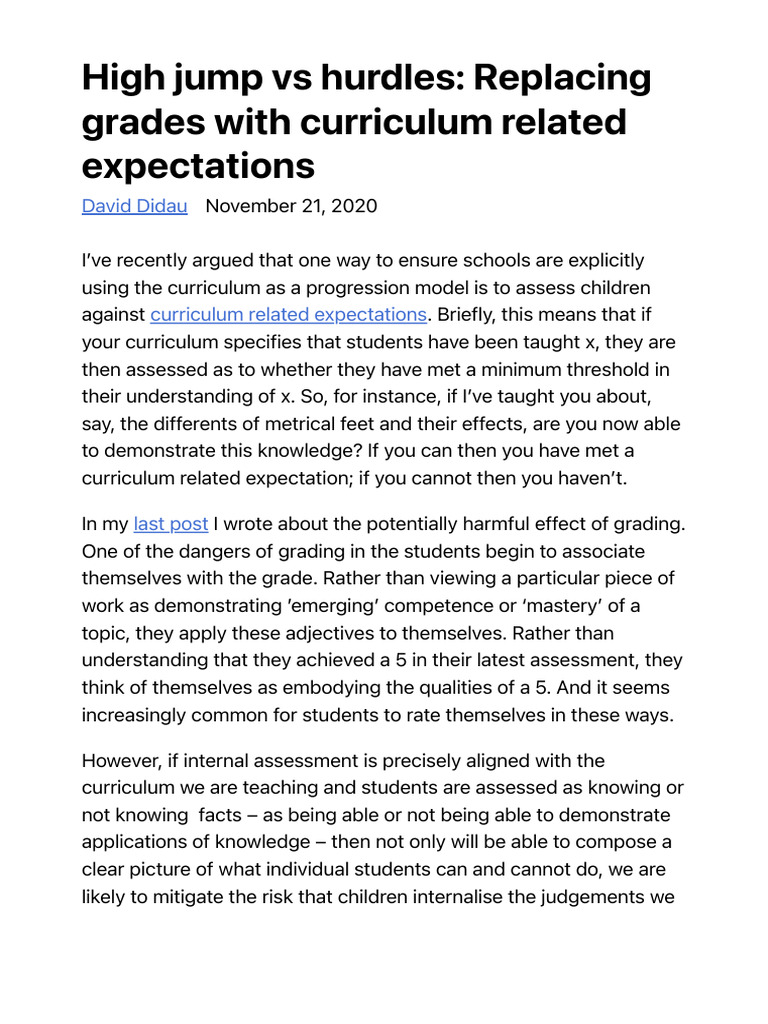 High Jump Vs Hurdles - Replacing Grades With Curriculum Related ...