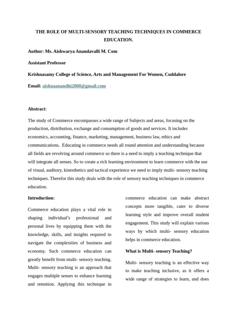 Role of Multi Sensory Theaching Techniques in Commerce Education | PDF ...