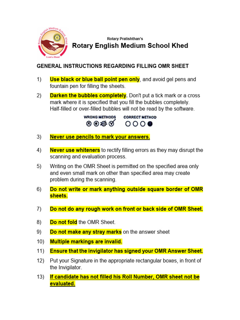 General Instructions Regarding Filling OMR Sheet | PDF