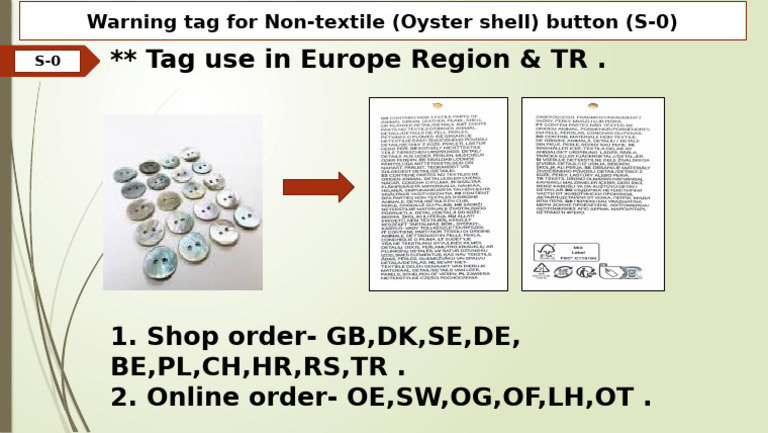 Warning Tag For Non-Textile (Oyster Shell) Button (S-0) | PDF