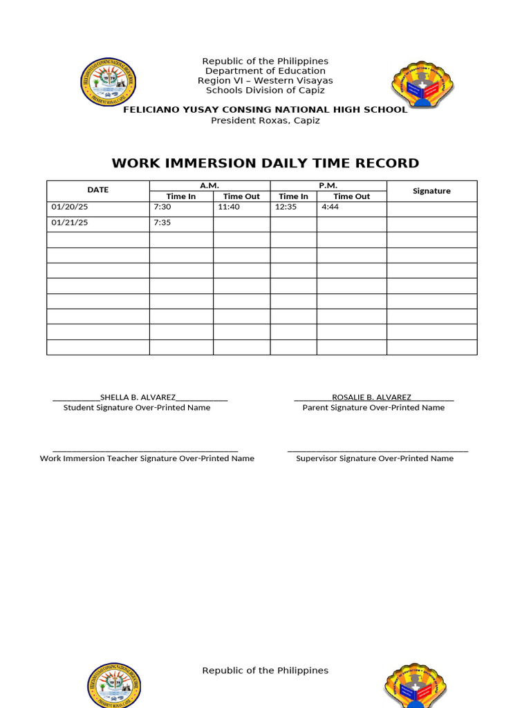 Student Work Immersion Record | PDF | Government | Public Administration