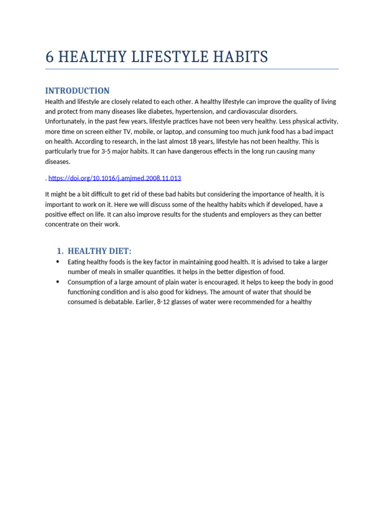 6 HEALTHY LIFESTYLE HABITS - Edited | PDF | Healthy Diet | Health Promotion