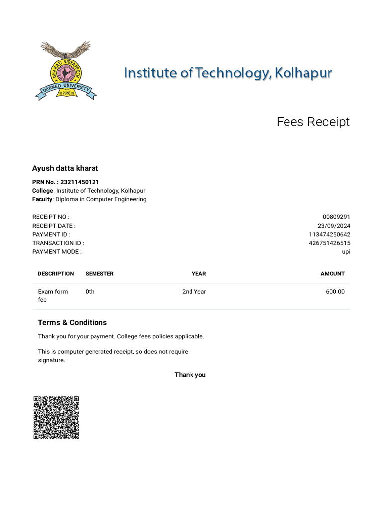 Diploma Exam Fee Receipt | PDF