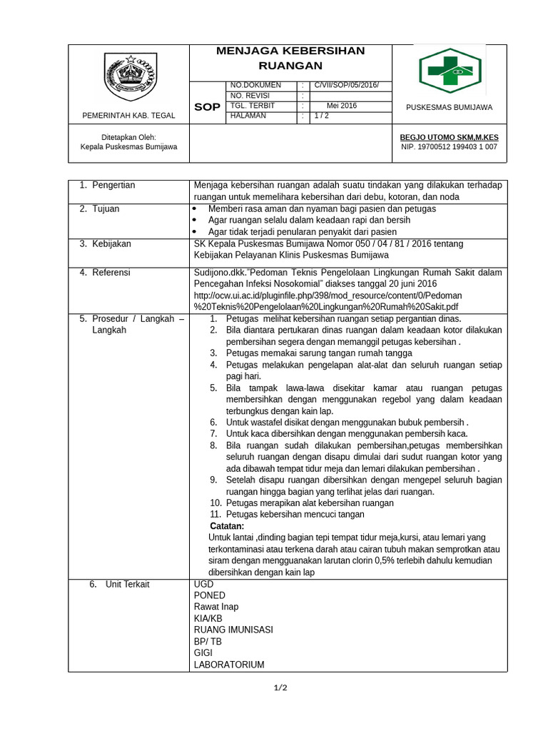 Spo Kebersihan Ruangan 1 | PDF