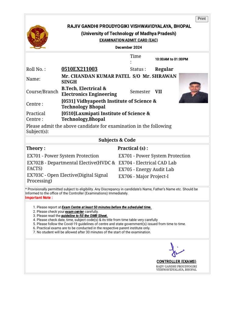 Admit Card 7th Chandan | PDF