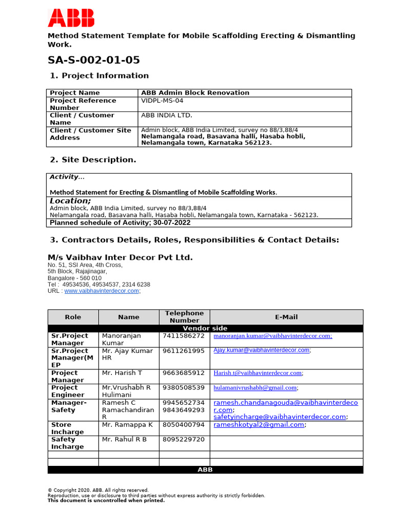 VIDPL-MS-04, Mobile Scaffolding Erecting & Dismantling work | PDF ...