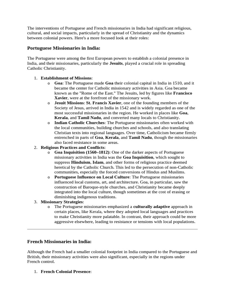 The Interventions of Portuguese and French Missionaries in India Had ...