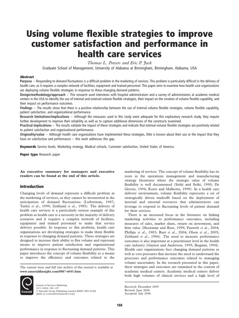 Volume Flexible Strategies in Healthcare | PDF | Health Care | Marketing