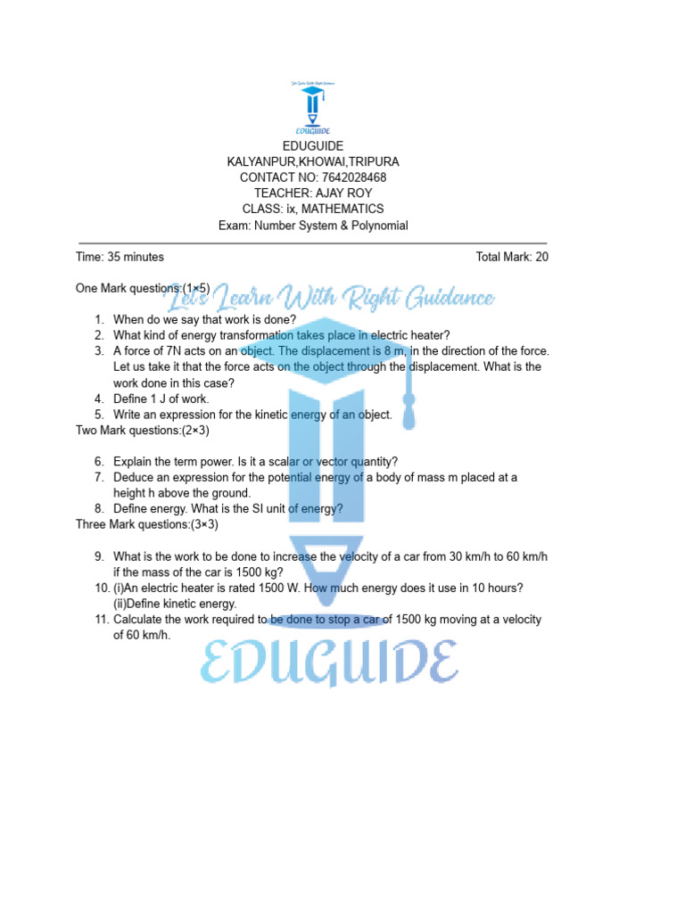 Class IX Physics Exam Guide | PDF