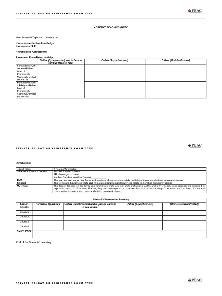 ADAPTIVE TEACHING GUIDE Template | PDF | Pedagogy | Cognitive Science