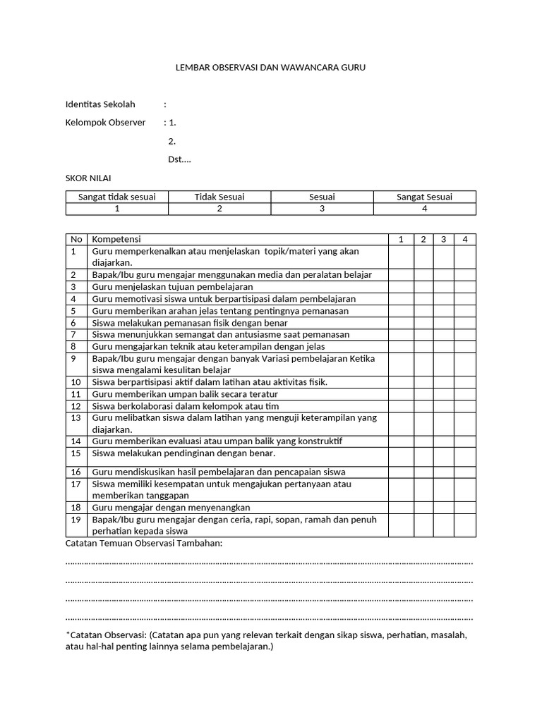 Lembar Observasi Guru | PDF