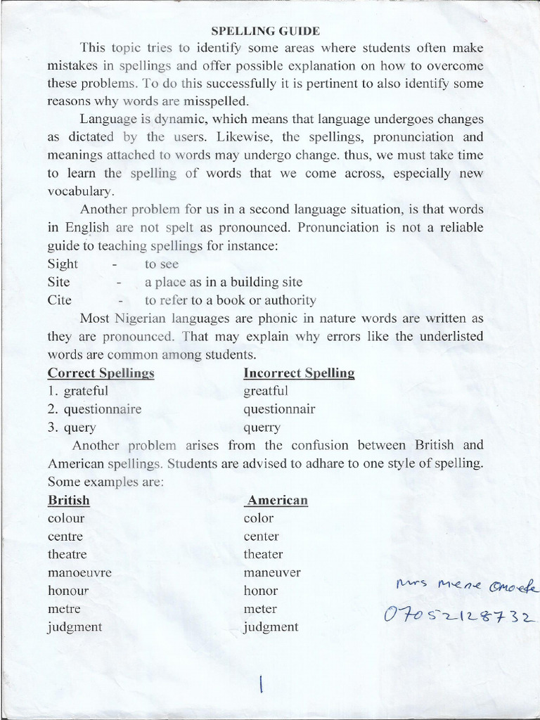 Spelling Guide | PDF