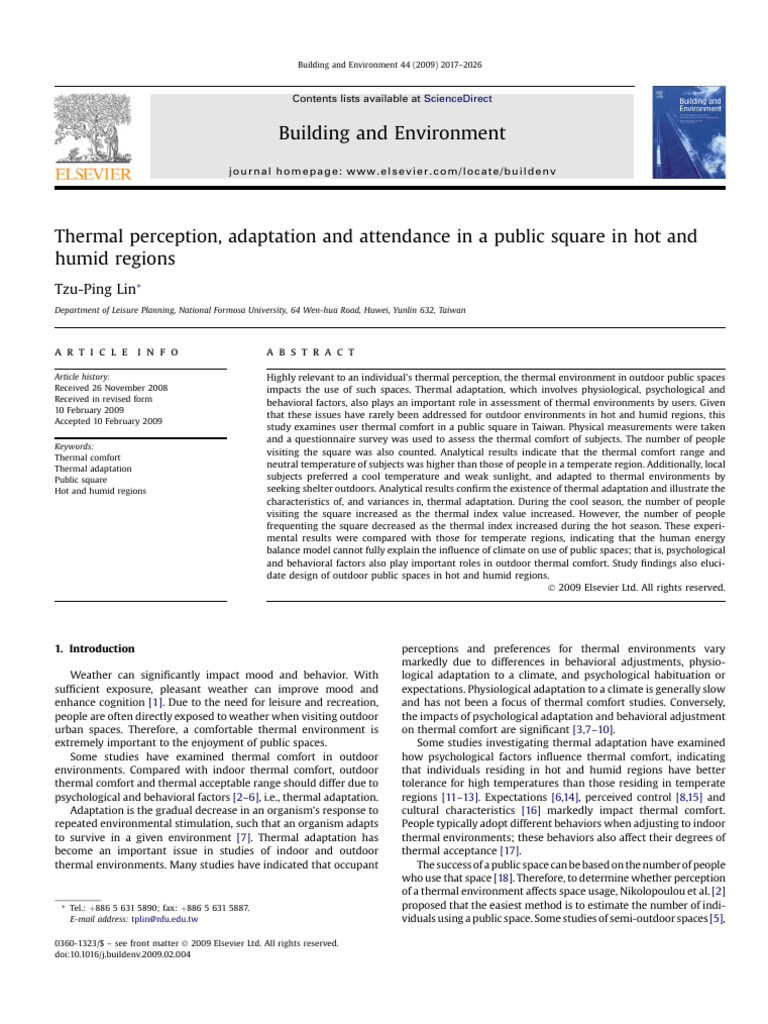 Thermal Perception, Adaptation and Attendance in A Public Square in Hot ...