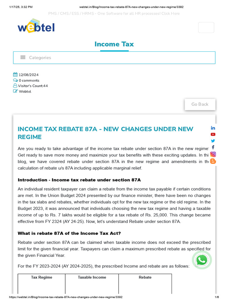 Webtel - in - Blog - Income Tax Rebate 87A New Changes | PDF | Capital ...