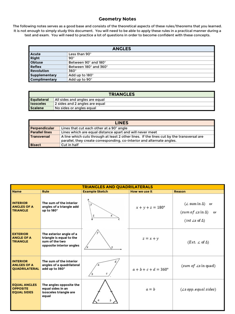 Geometry Notes Grade 9 Mathematics | PDF | Triangle | Angle