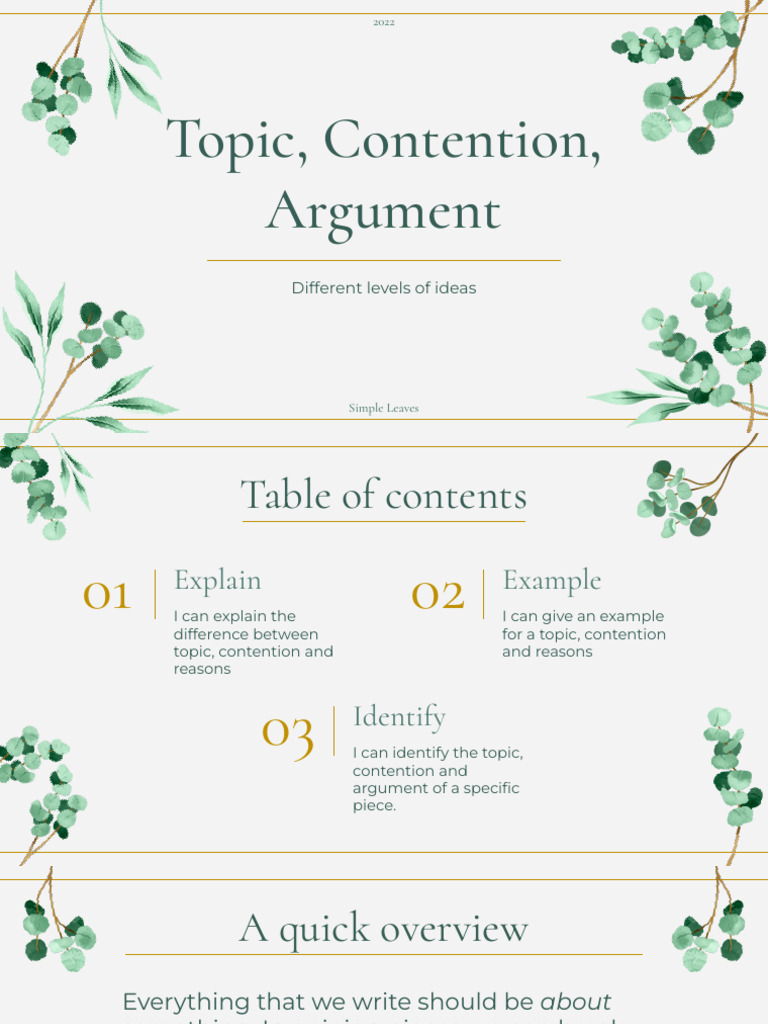 Understanding Topic, Contention, Reasons | PDF