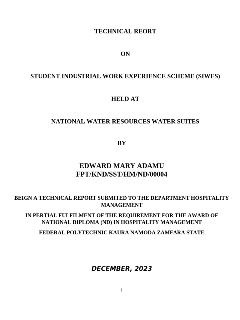 EDWARD MARY ADAMU TECHNICAL REORT | PDF | Foods | Cooking