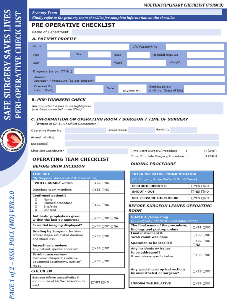 28. Borang Pre Operative (Form B) A4 (Pengesahan) 2 | PDF | Health Care ...