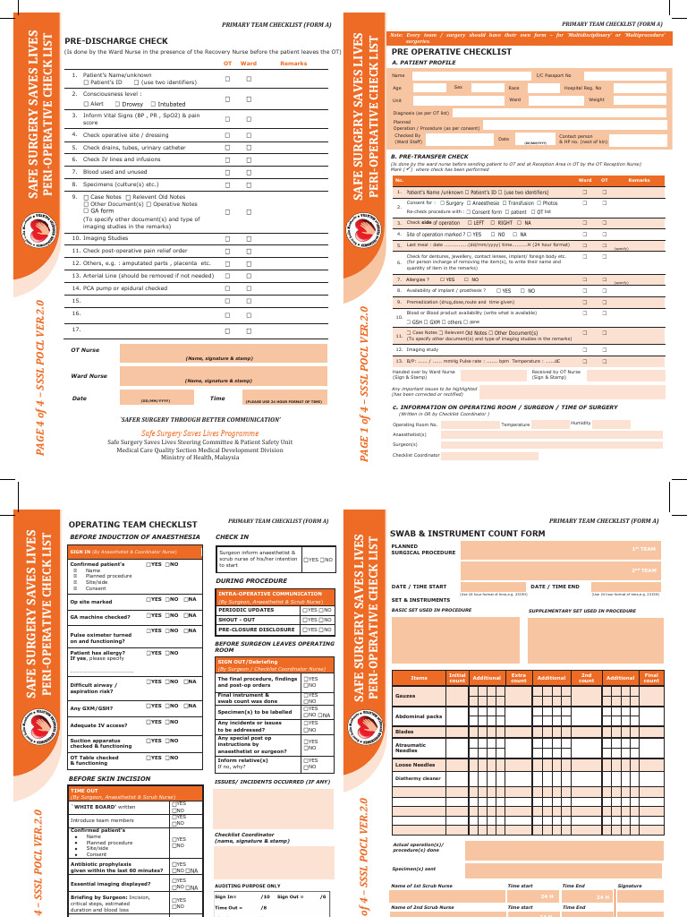Borang Pre Operative (Form A) A4 (Pengesahan) 2 | PDF | Surgery ...