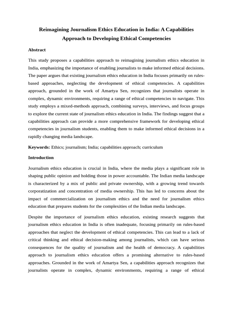 Reimagining Journalism Ethics Education in India | PDF | Liberal Arts ...