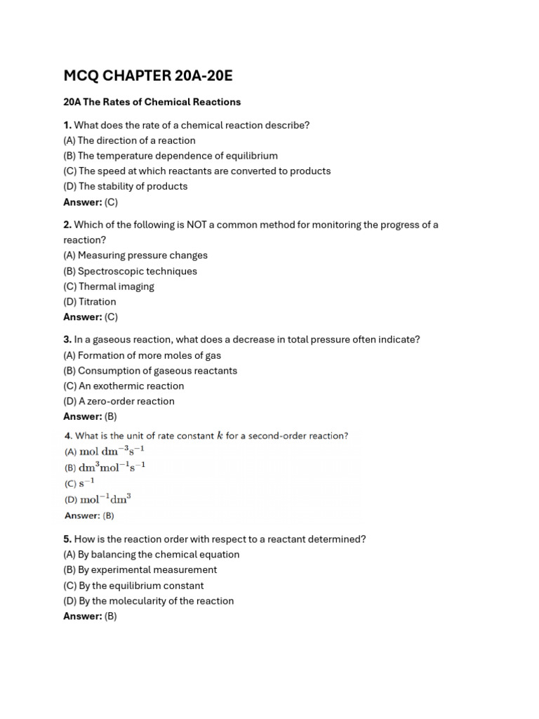 MCQ Chapter 20 | PDF | Reaction Rate | Activation Energy