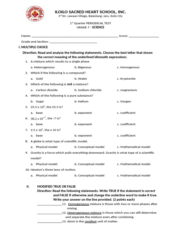 Grade 7 Science Periodical Test | PDF | Homogeneity And Heterogeneity ...