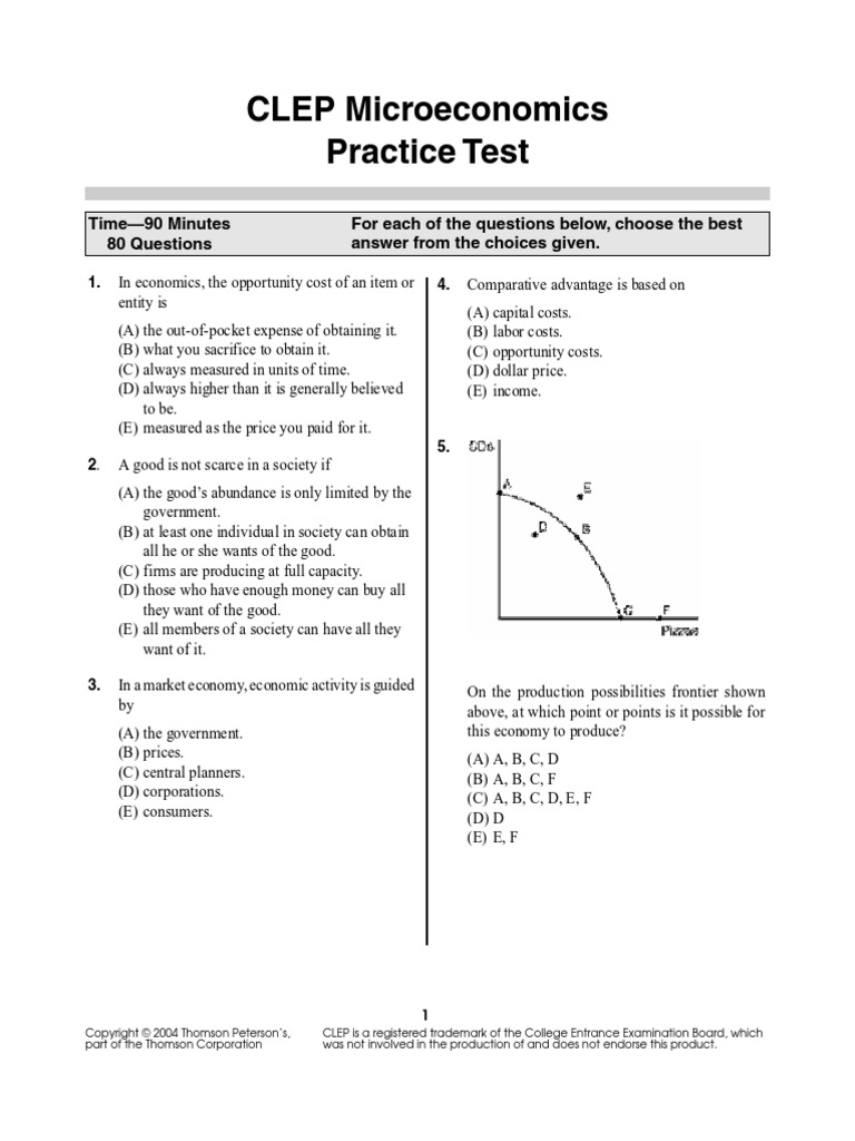 CLEP Microeconomics Practice Test | PDF | Externality | Economic ...