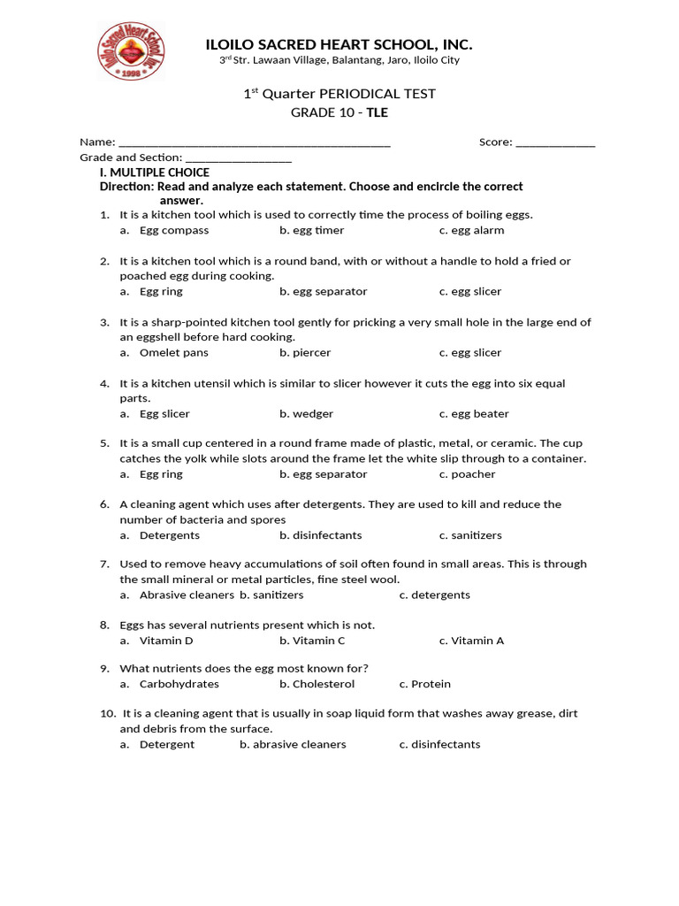 Grade 10 TLE Periodical Test Guide | PDF | Yolk | Egg White