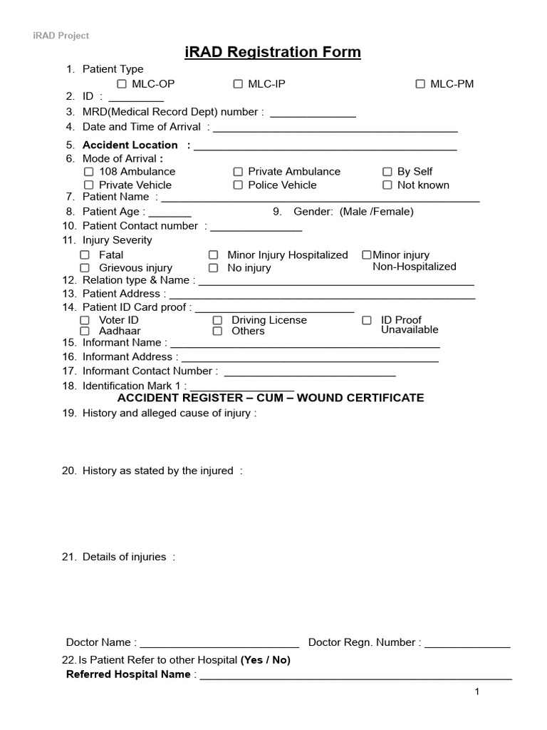 iRAD Hospital Form 11_24 | PDF | Diseases And Disorders | Clinical Medicine