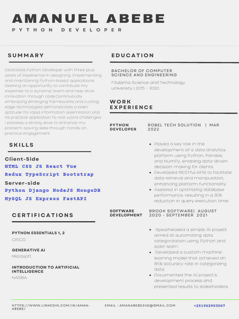 Modern Resume For Web Developer | PDF | Python (Programming Language ...