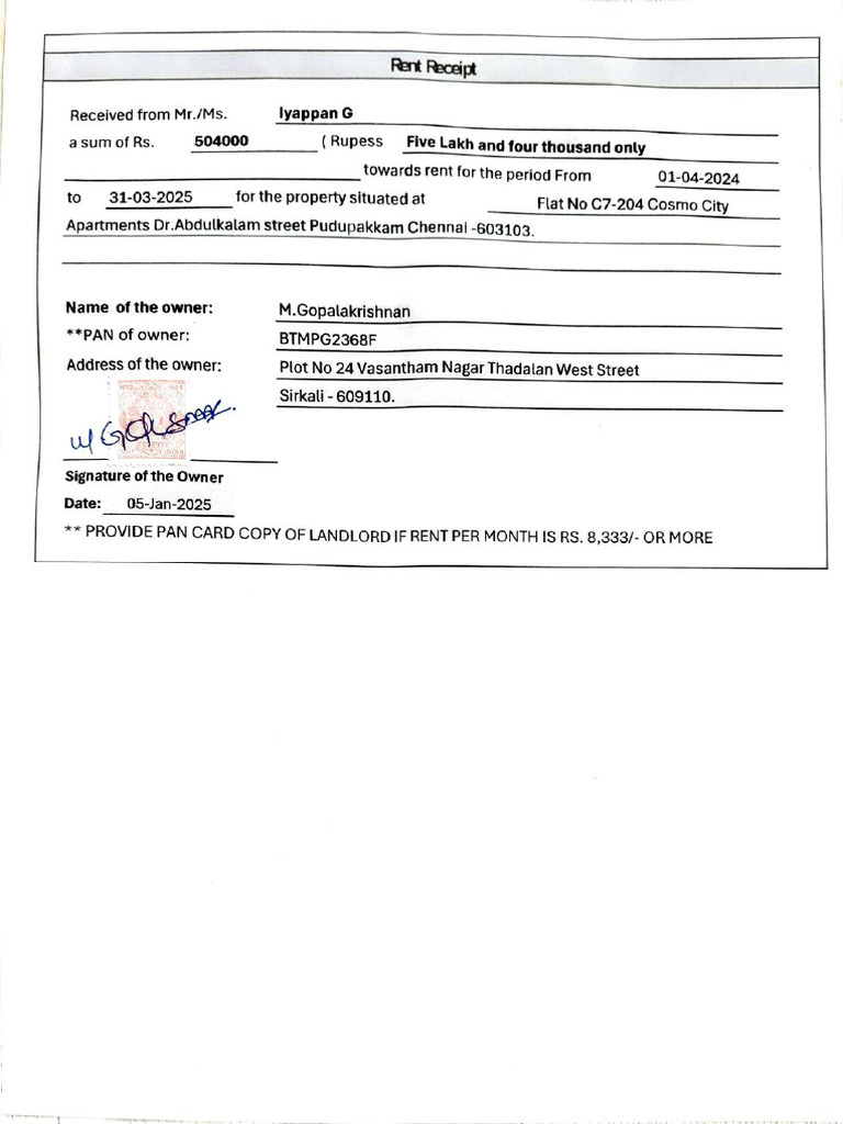 Rent Receipt 2024-2025_compressed | PDF