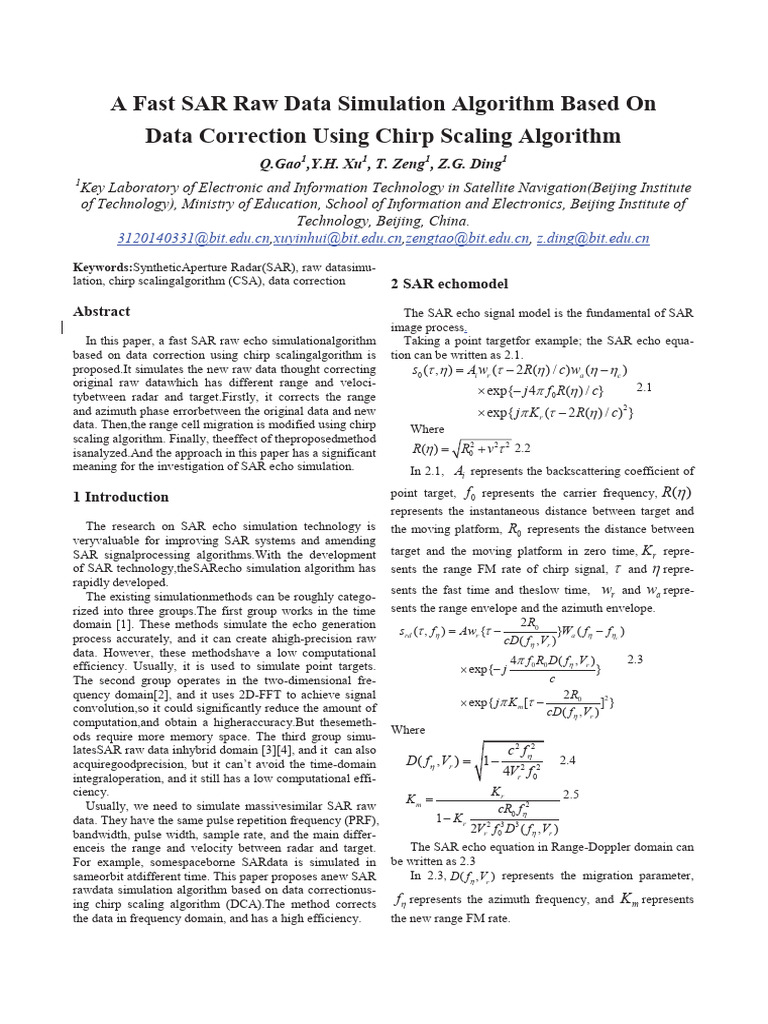 A Fast Sar Raw Data Simulation Algorithm Based On Data Correction Using
