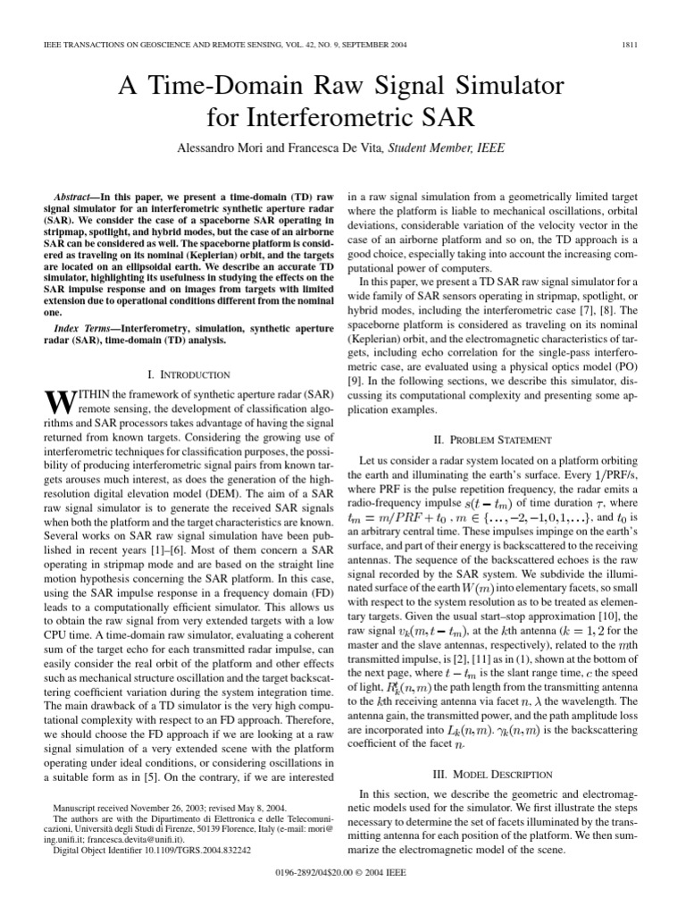 A Time-Domain Raw Signal Simulator For Interferometric SAR | PDF