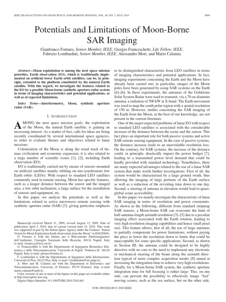 Potentials and Limitations of Moon-Borne SAR Imaging | PDF | Rotation ...