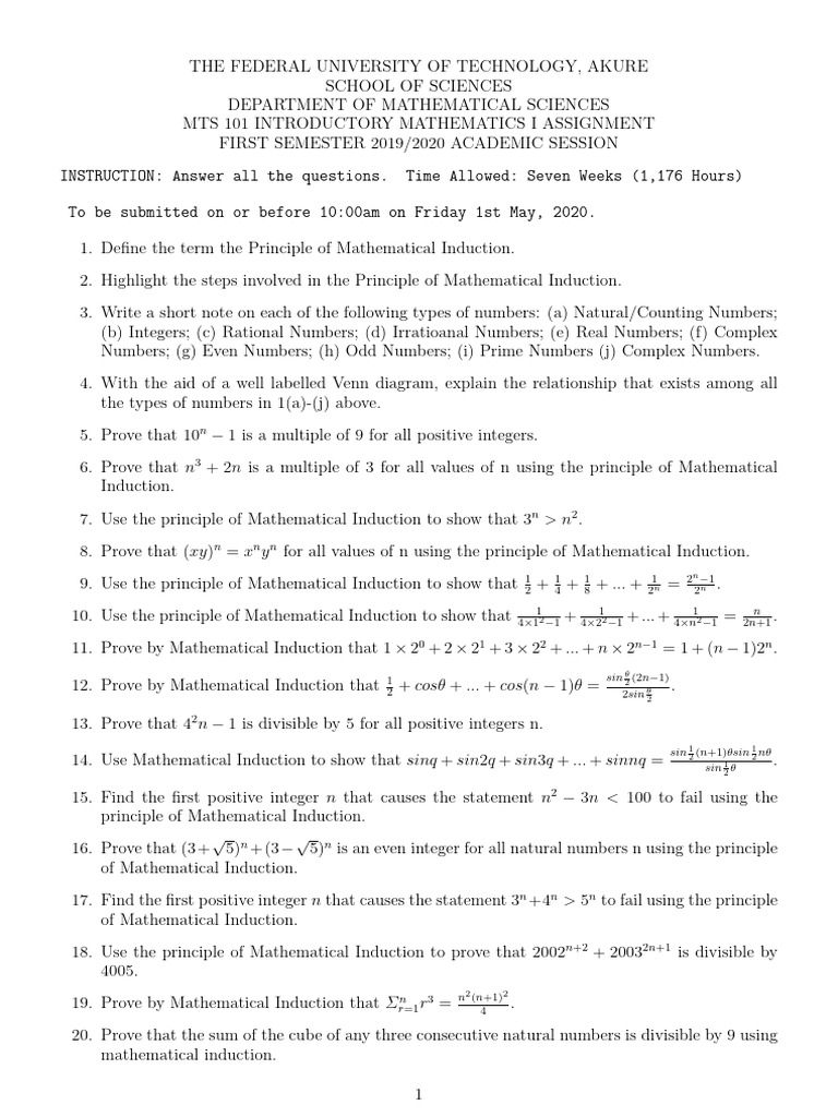 MTS 101 Mi Assignment 2019-2020 | PDF | Prime Number | Natural Number