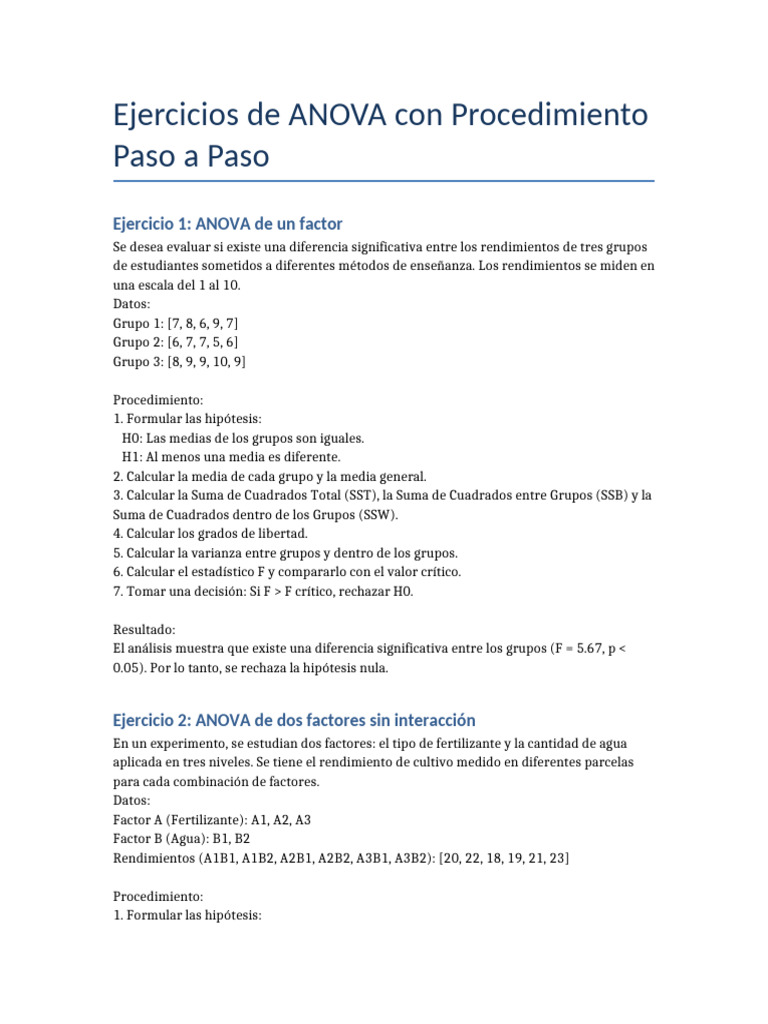 Ejercicios Anova | PDF | Análisis de variación | Análisis estadístico