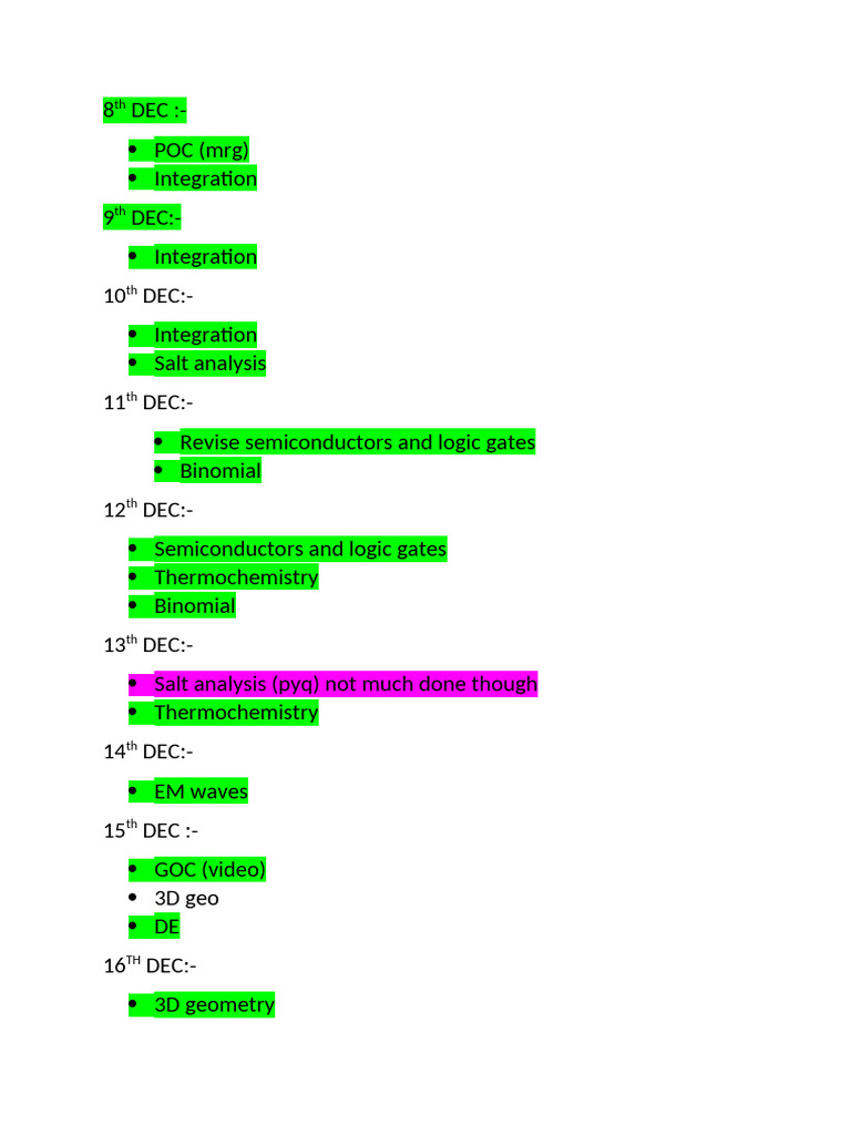 December-January Study Schedule | PDF