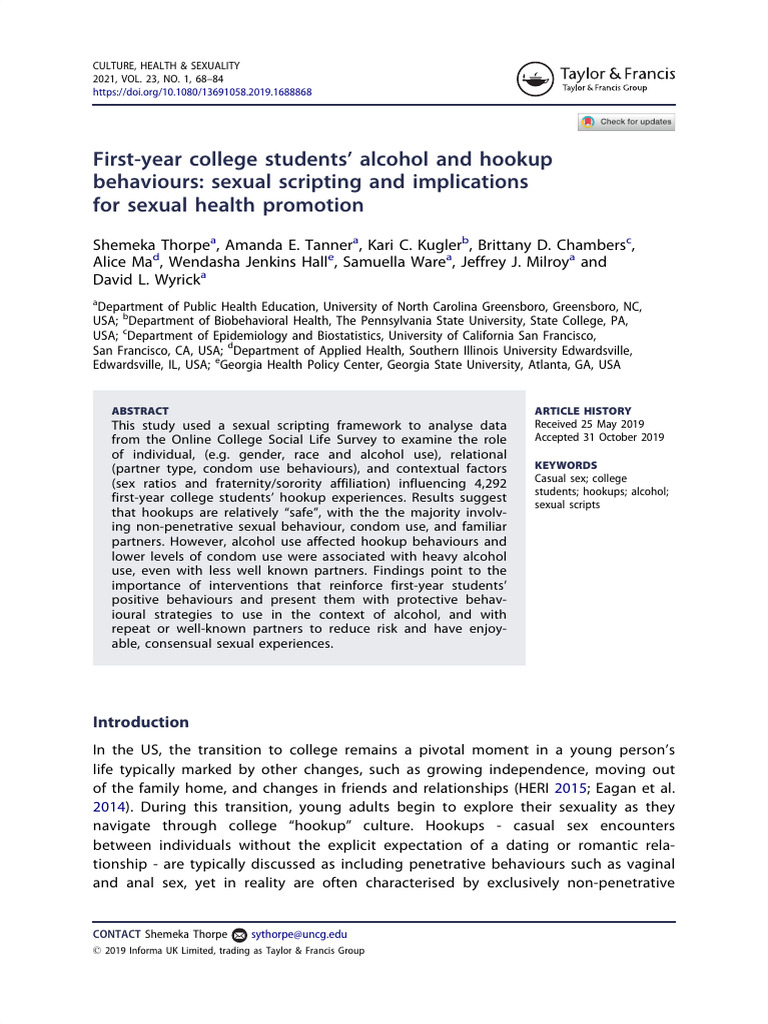 First-Year College Students' Alcohol and Hookup Behaviors | PDF ...