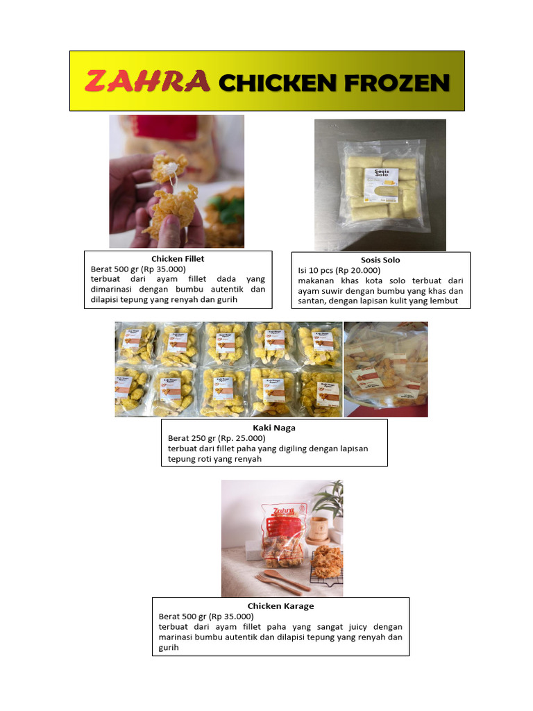 Produk Ayam Beku Zahra Chicken | PDF