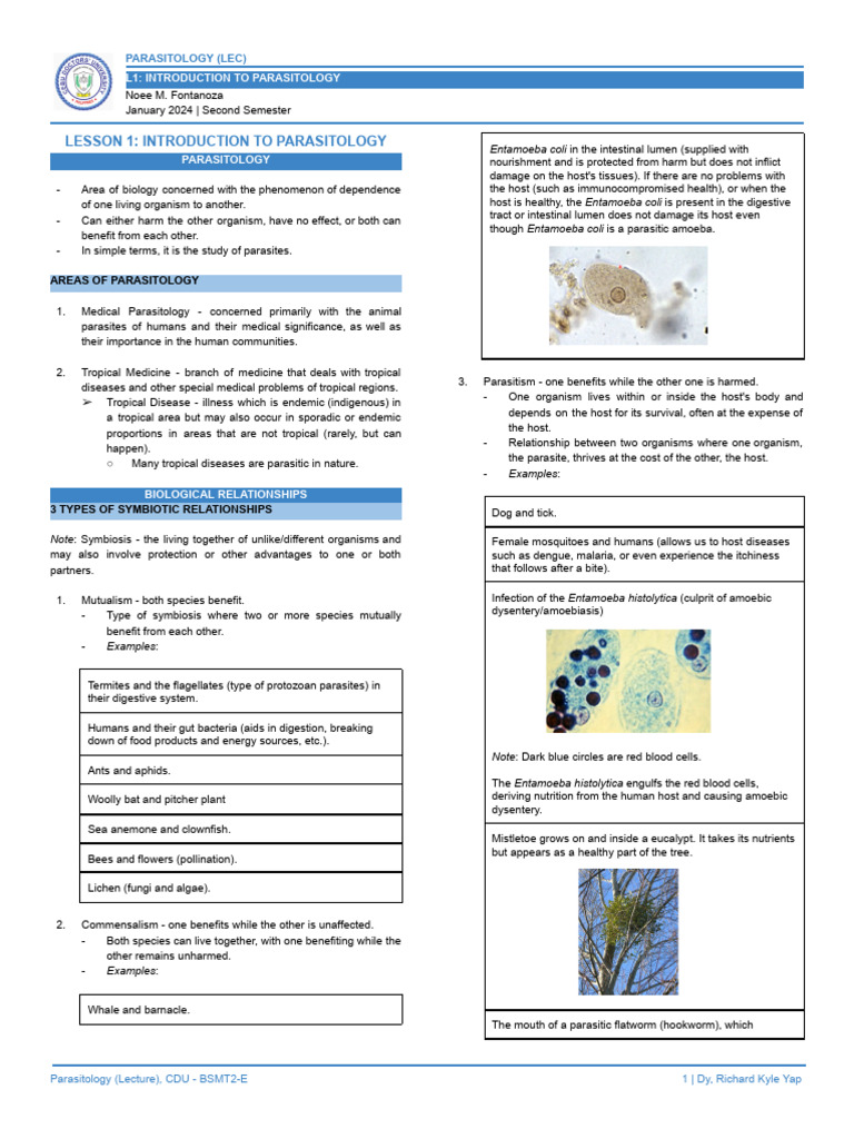 Introduction to Parasitology Concepts | PDF | Parasitism | Infection