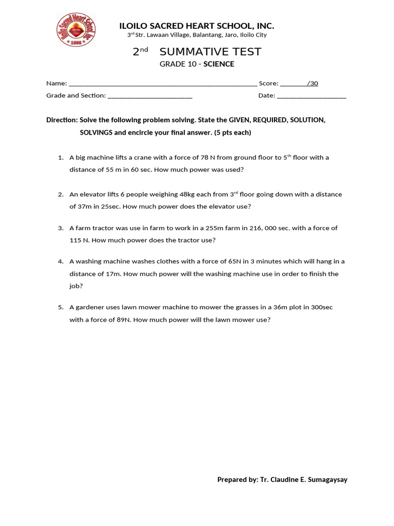 Grade 10 Science 2nd Summative Test | PDF