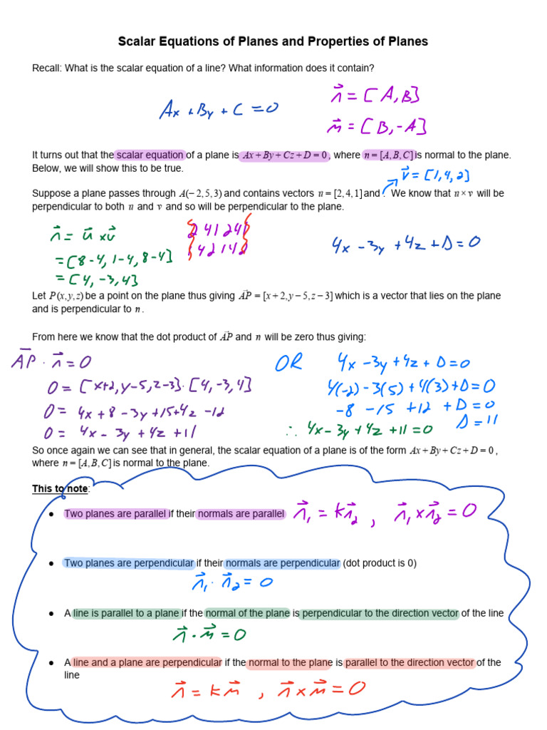 07A Properties of Planes | PDF | Euclidean Vector | Mathematics